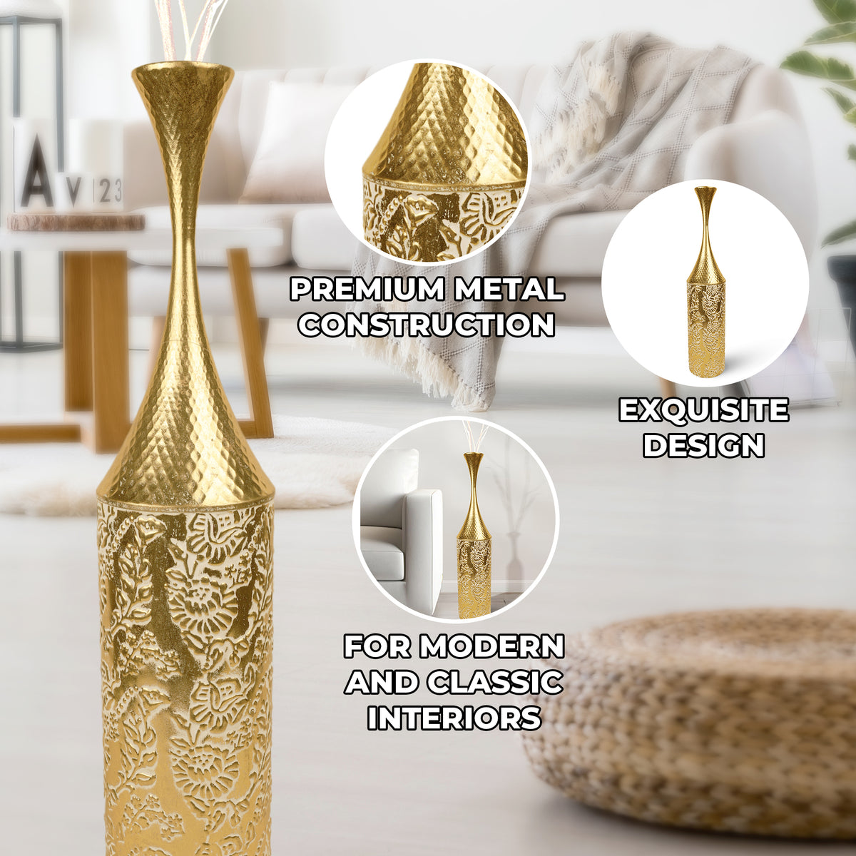Large Gold Tall Vase, Tall Floor Vase for Living Room, Hallway, Entryw ...