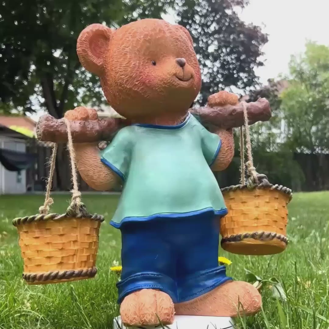 Brown Resin Cute Bear Statue With 2 Hanging Baskets, Perfect For ...